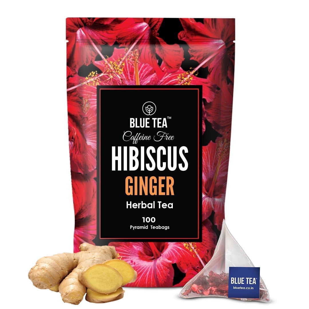 BLUE TEA - Hibiscus Ginger Herbal Tea - 100 Tea Bags || Caffeine Free ...