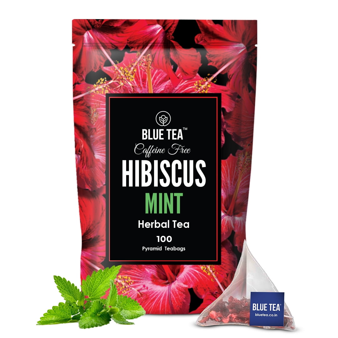 BLUE TEA - Hibiscus Mint Herbal Tea - 100 Tea Bags || CAFFEINE FREE ...