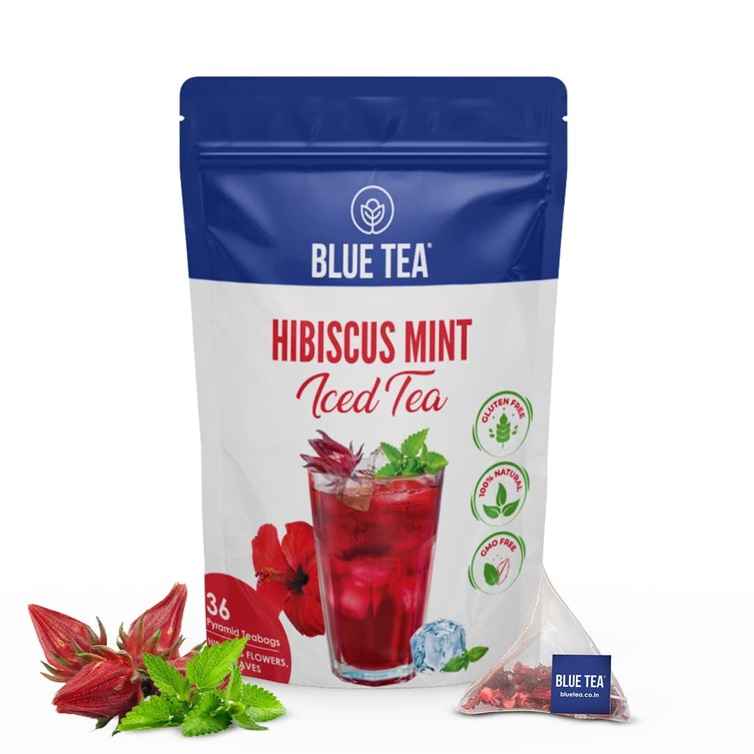 BLUE TEA - Hibiscus Mint Iced Tea (36 Tea Bags) | Refreshing cool beverage | Herbal Iced Brew ...