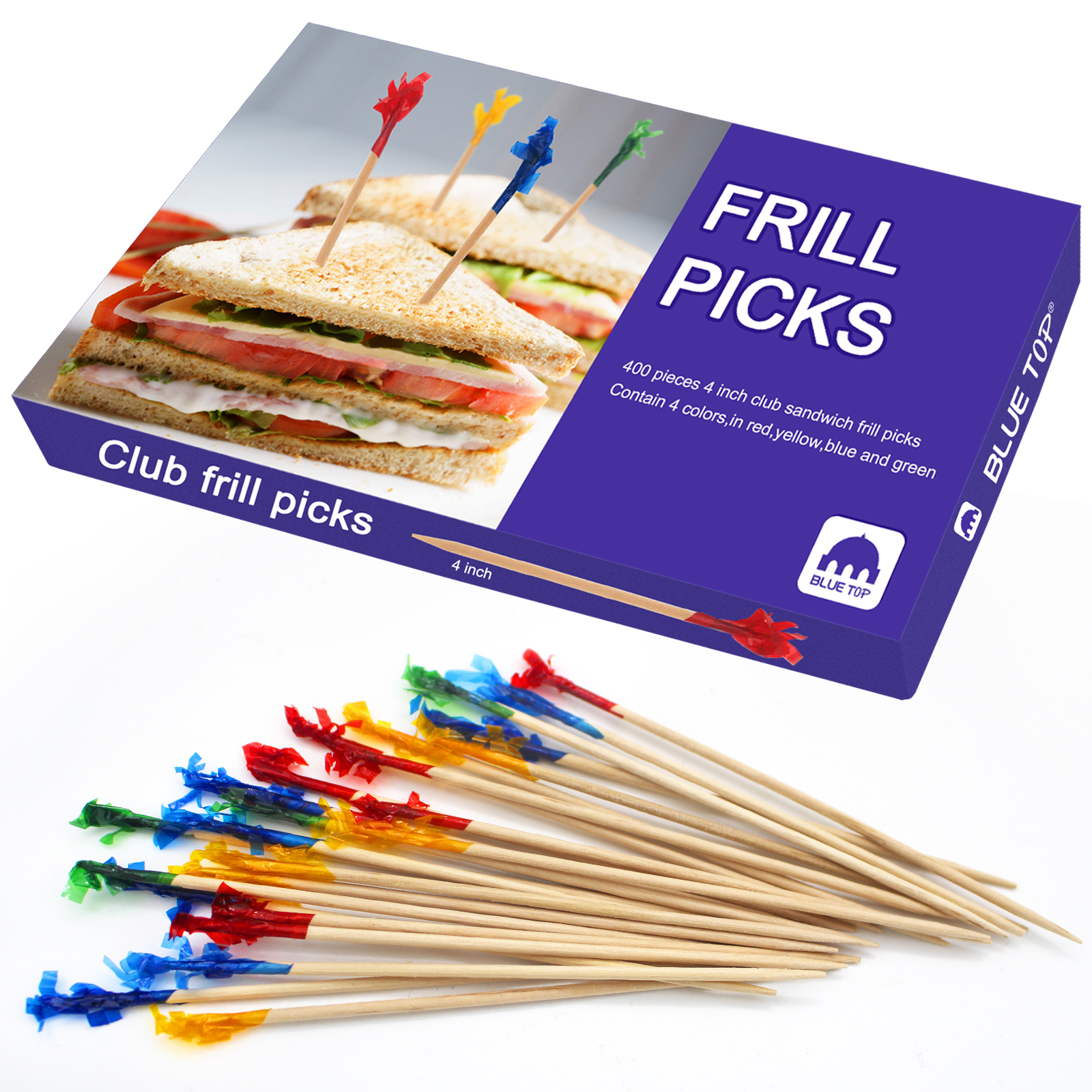 BLUE TOP 400pcs 4 Inch Wood Frill Picks Toothpicks,Club Frill ...