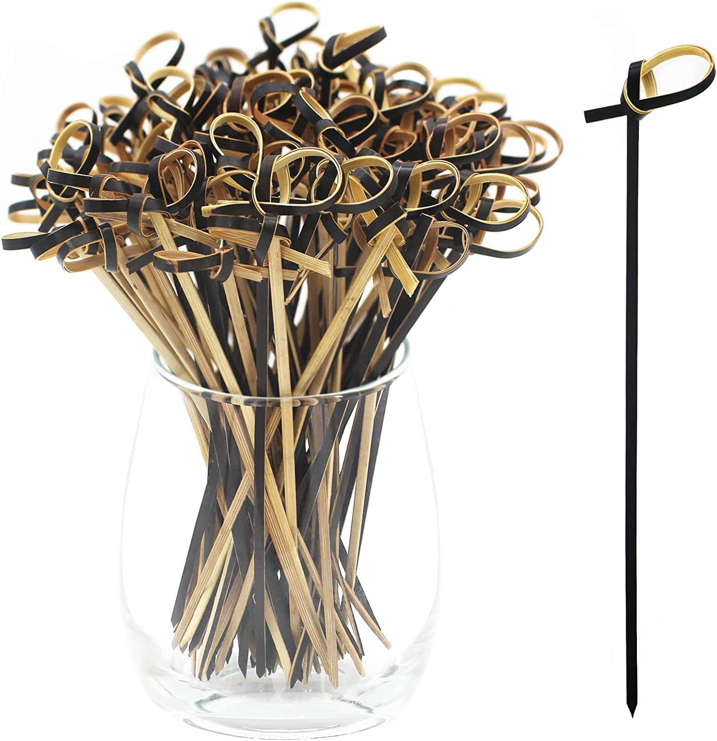 BLUE TOP Bamboo Cocktail Picks 200 PCS Black Bamboo Skewers 4 Inch with ...
