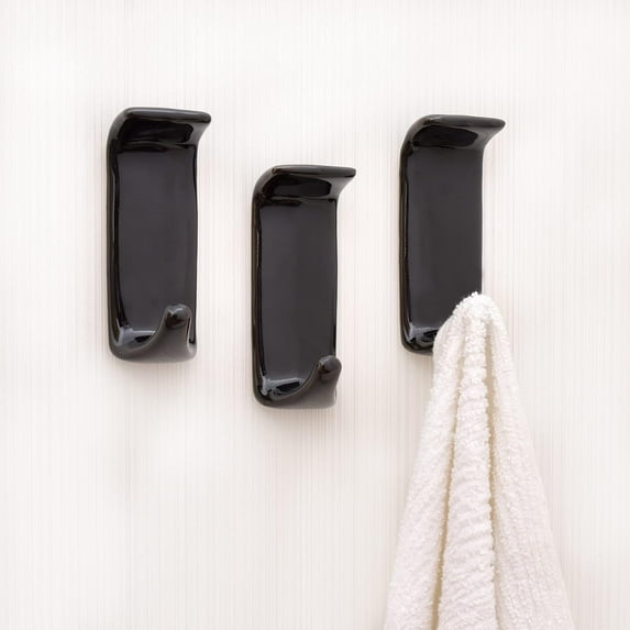 BLUEHOME-US 3 Hooks 6 Adhesive Strips Black Adhesive Towel Hooks Heavy ...