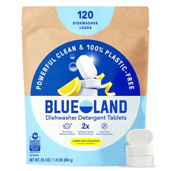 BLUELAND 100% Plastic-Free Dishwasher Detergent Tablets, 120 Count ...
