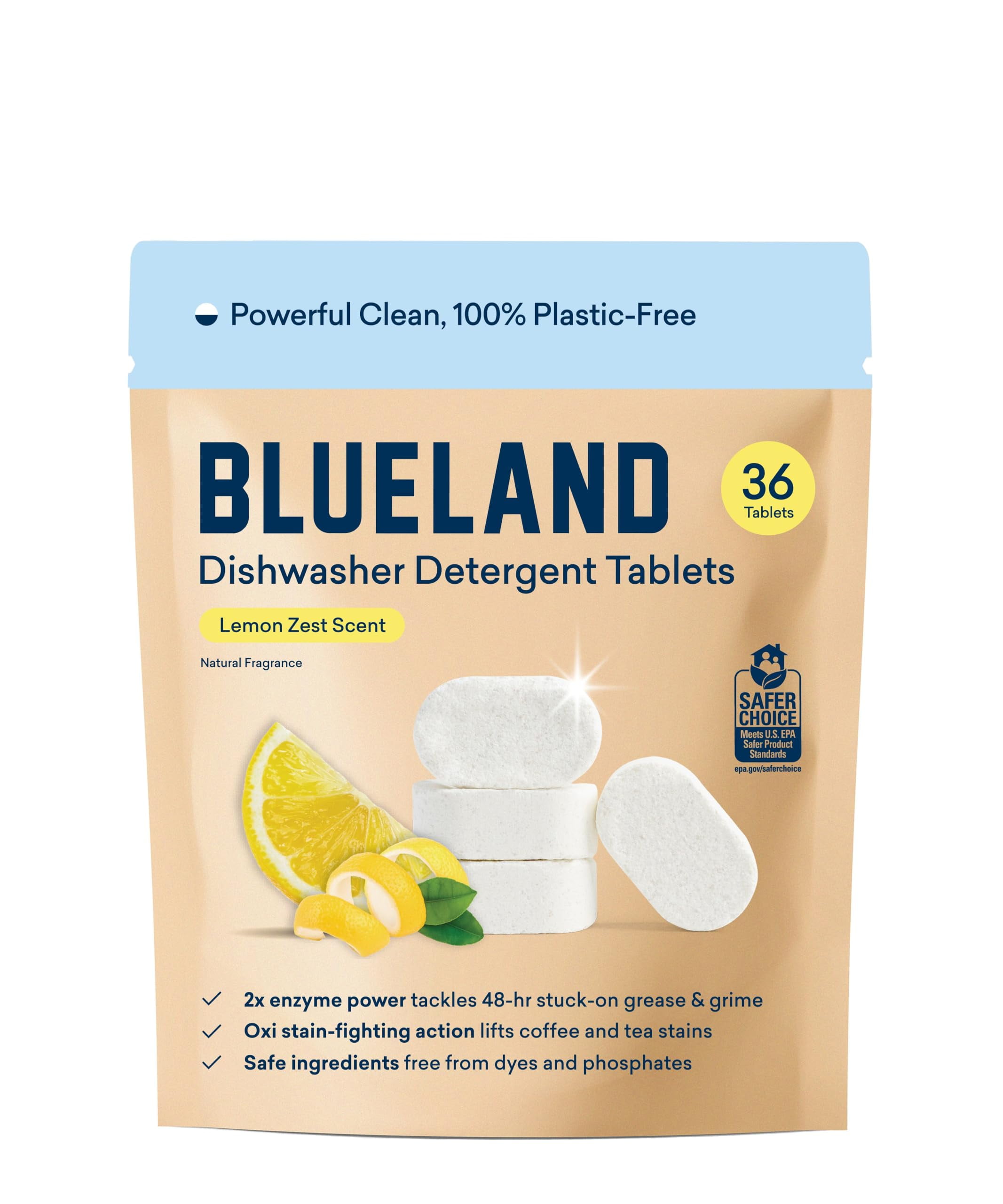 BLUELAND 100% Plastic-Free Dishwasher Detergent Tablets, 36 Count ...