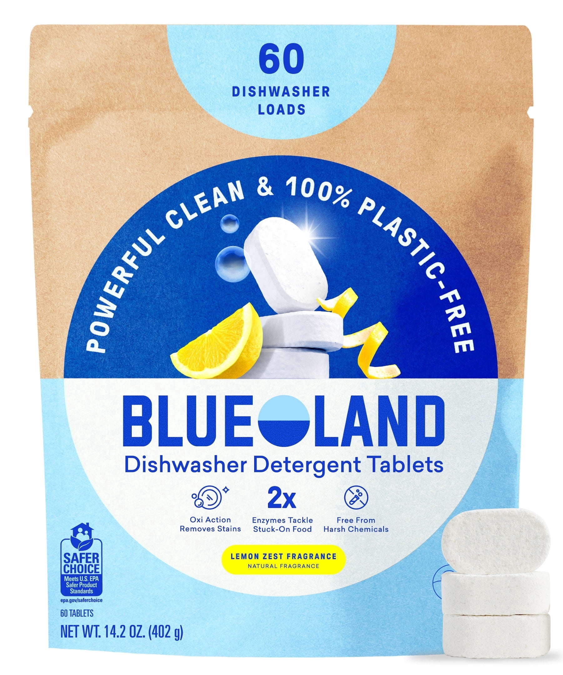 BLUELAND 100% Plastic-Free Dishwasher Detergent Tablets, 60 Count ...