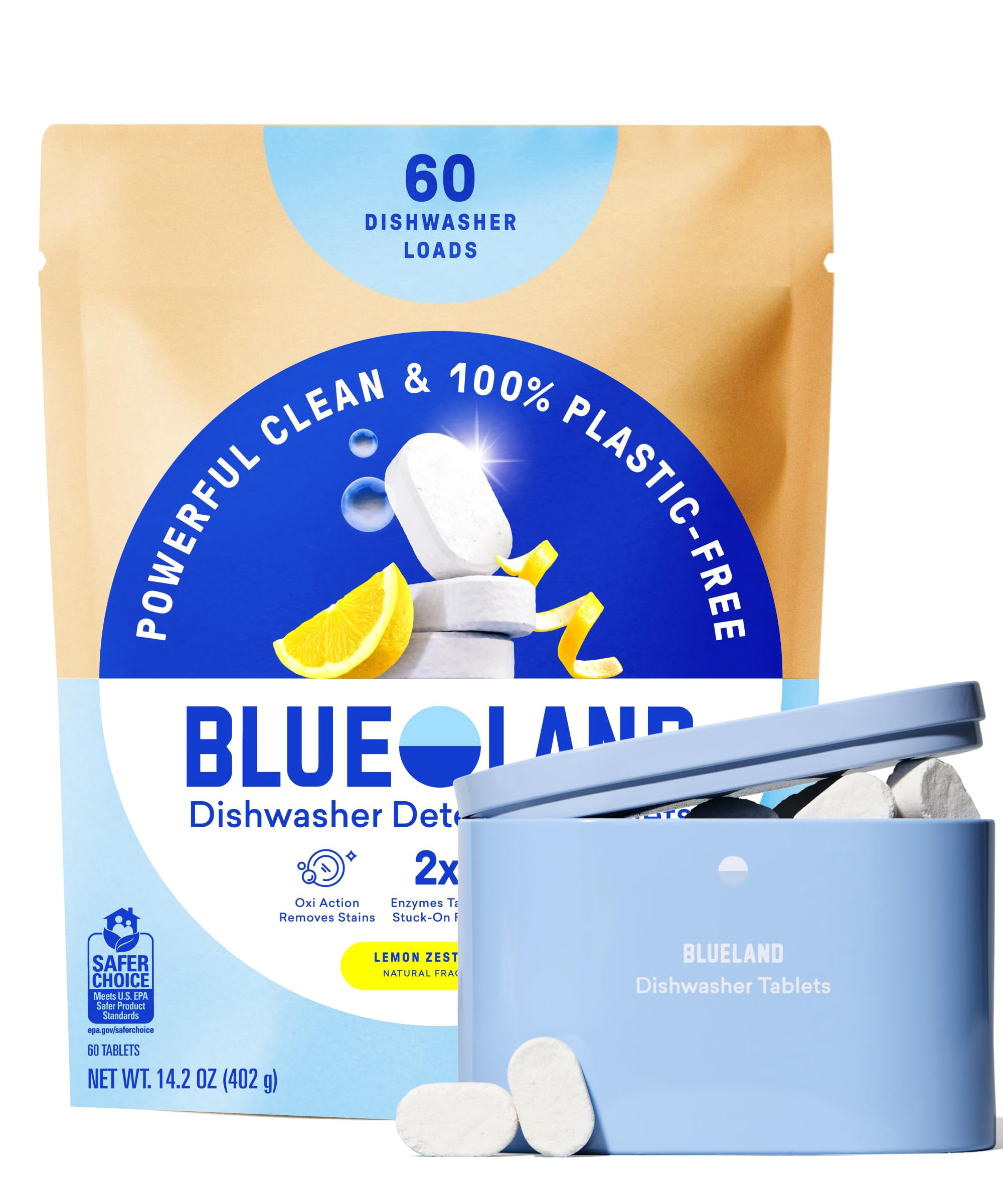 BLUELAND 100% Plastic-Free Dishwasher Detergent Tablets, Starter Set ...