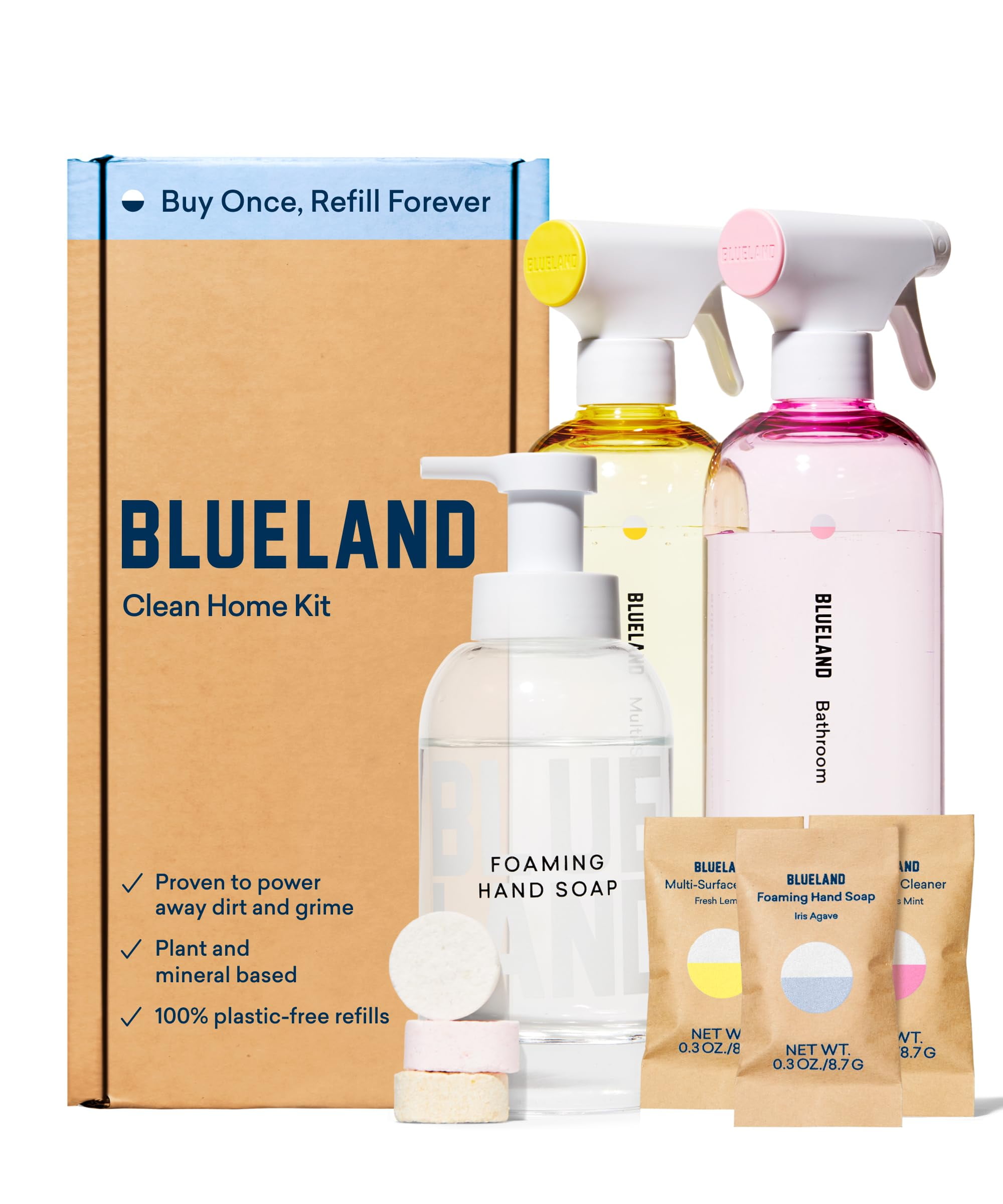 BLUELAND Clean Home Kit, 3 Reusable Bottles with 3 Tablets, Makes 1 ...