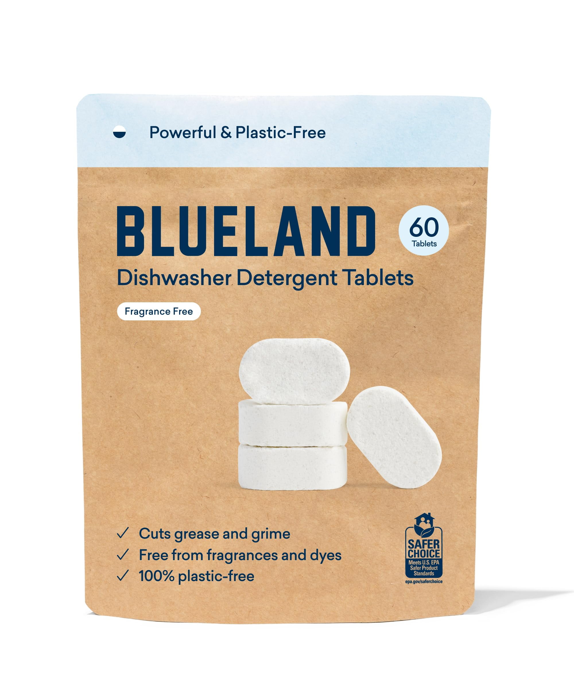 BLUELAND Dishwasher Detergent Tablets, 60 Count, Unscented 100% Plastic ...