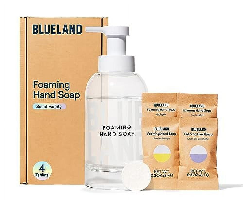 BLUELAND Hand Soap Starter Set - 1 Refillable Glass Foaming Hand Soap ...