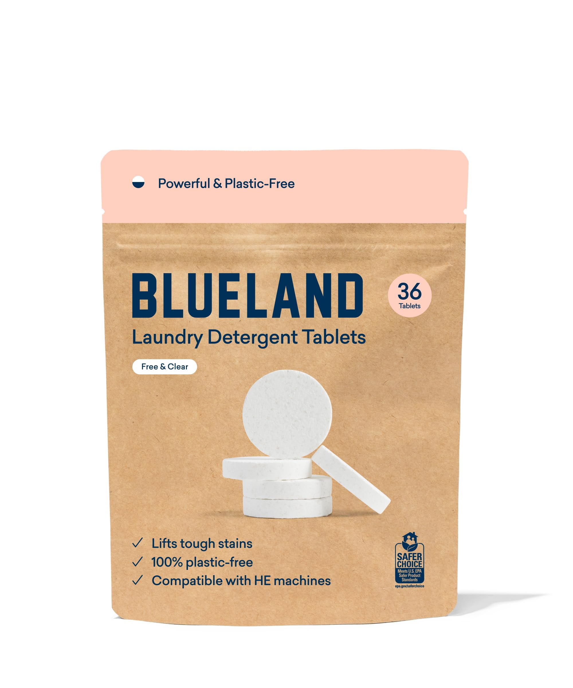 BLUELAND Laundry Detergent Tablets 36 Count Plastic-Free Alternative to Pods Sheets or Liquid ...