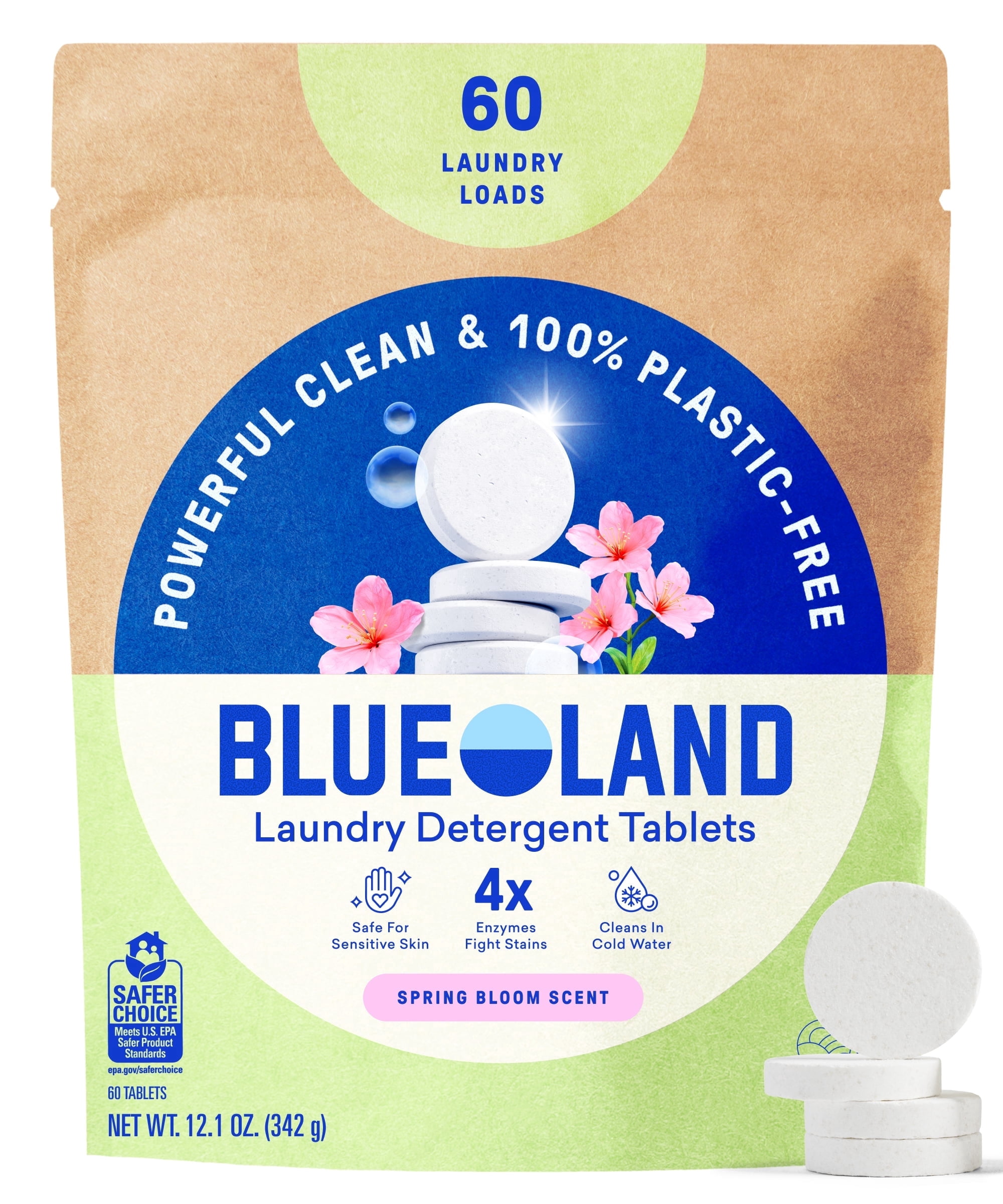 BLUELAND Laundry Detergent Tablets, 60 Count, Spring Bloom Scent ...