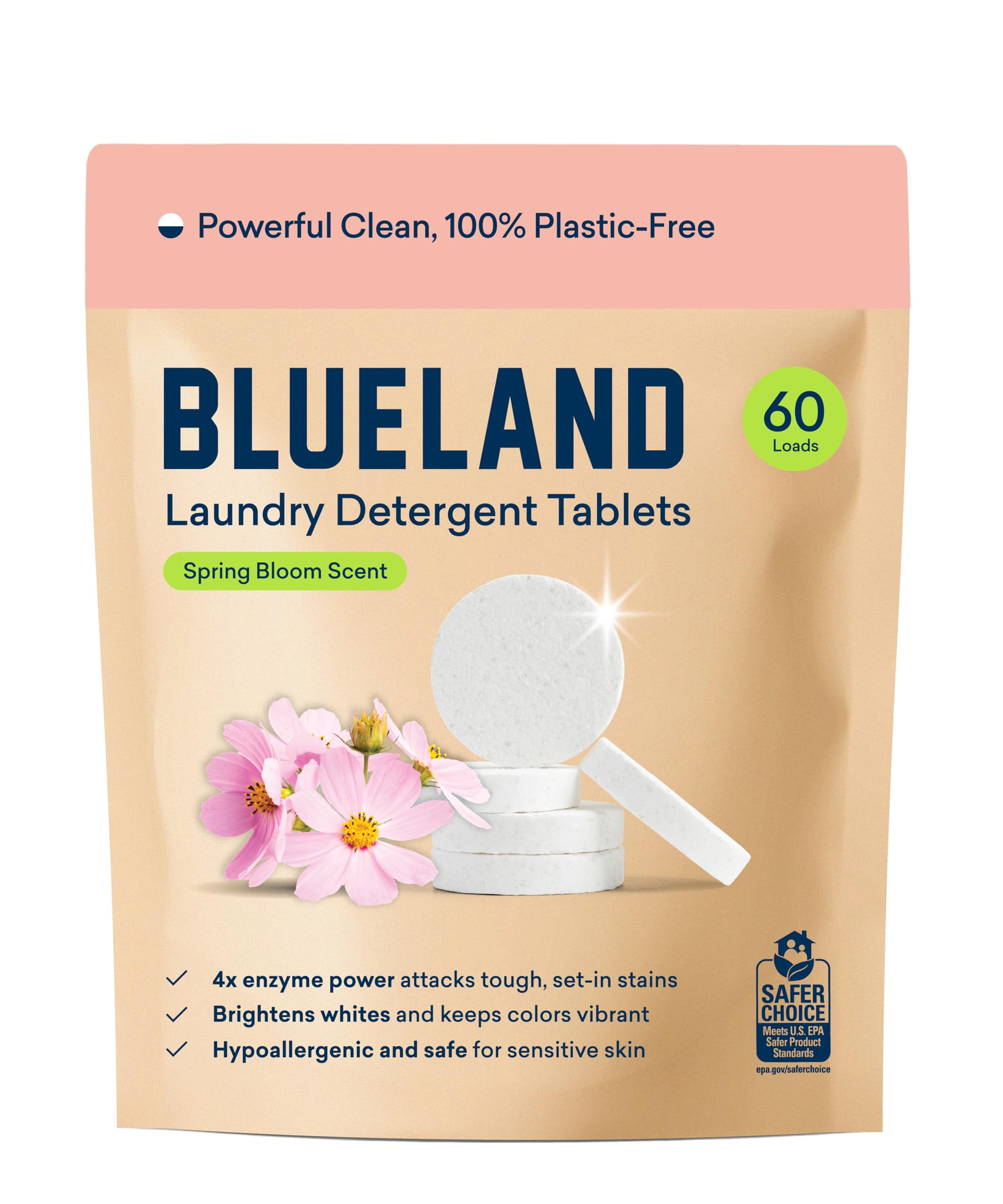 BLUELAND Laundry Detergent Tablets, 60 Count, Spring Bloom Scent ...