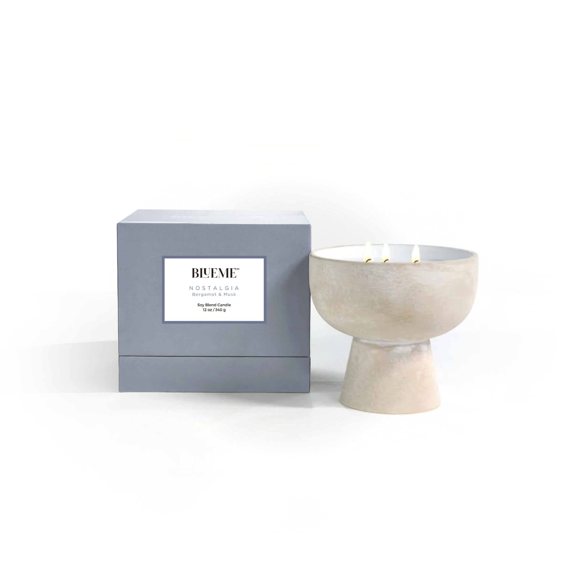 BLUEME Nostalgia-Bergamot & Musk, 3 Wick, Refillable Wellness Candle, Contains Essential Oil ...
