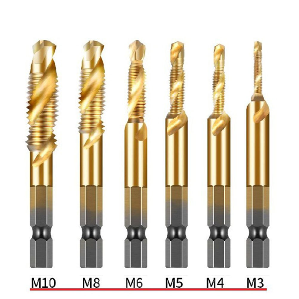 BLUESON 6Pcs Titanium Plated Hex Shank Hss Screw Thread Metric Tap ...