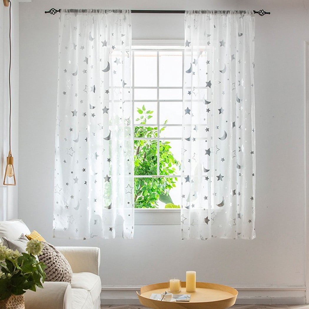 BLUESON Pattern Moon And The Stars Sheer Curtains Tulle Curtains For ...