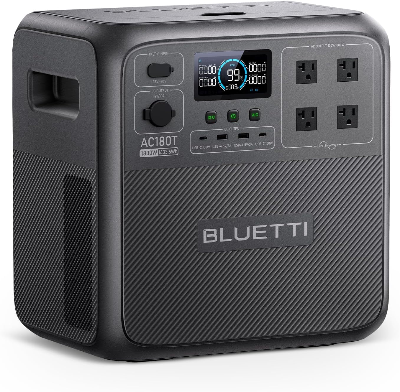BLUETTI AC180T Portable Power Station, 1432Wh LiFePO4 Battery Backup ...