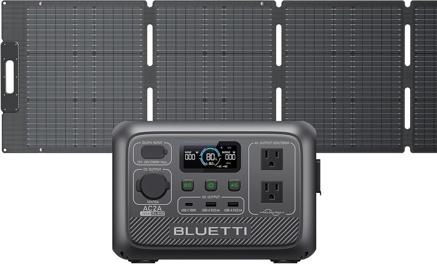 BLUETTI AC2A Portable Power Station, 204Wh LFP Battery Backup with 200W Solar Panel (Ships ...