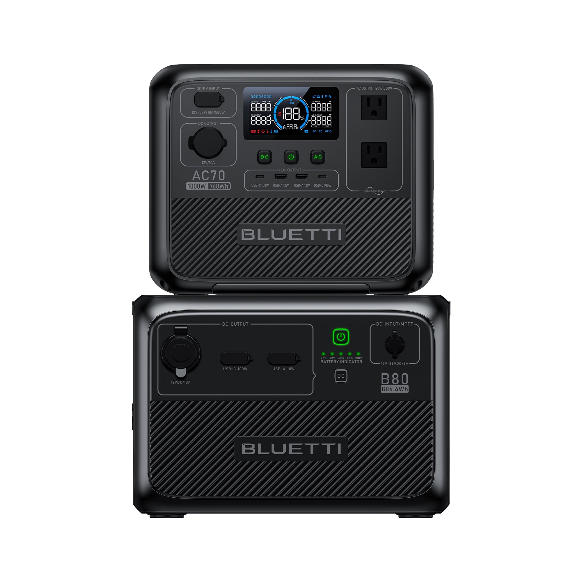 BLUETTI AC70 + B80 1000W Continuous / 2000W Peak Portable Power Station ...