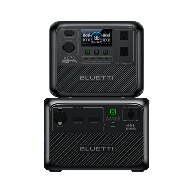 BLUETTI AC70 + B80 1000W Continuous / 2000W Peak Portable Power Station ...