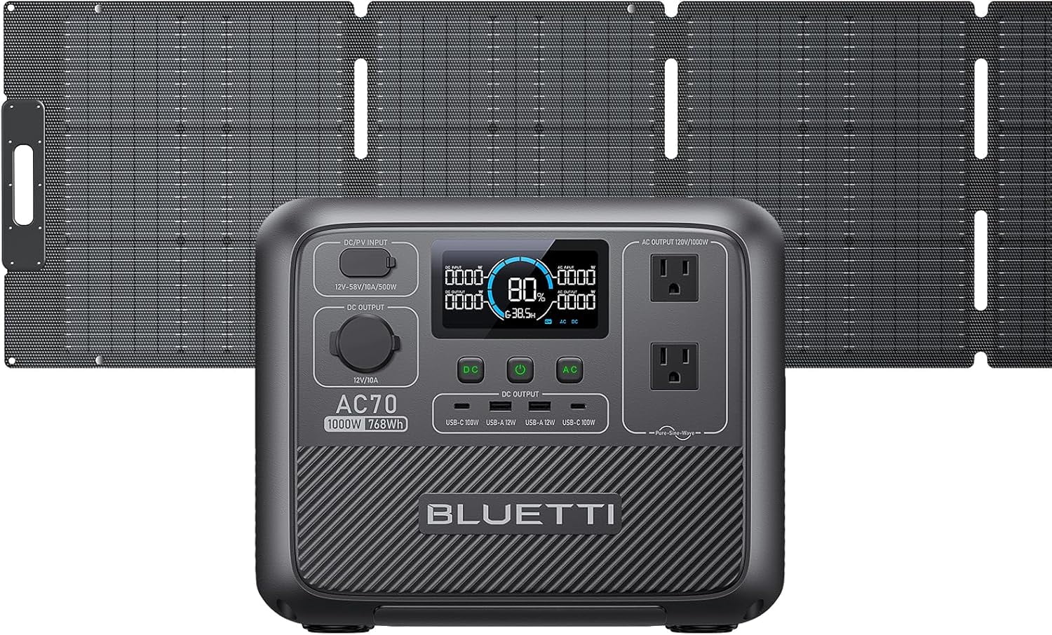 BLUETTI AC70 Solar Generator with PV200 Panel, 768Wh LiFePO4 Battery ...