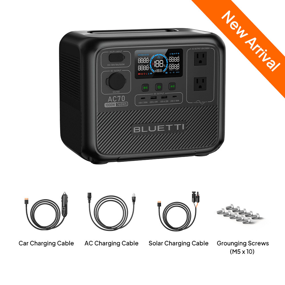 BLUETTI AC70 Portable Solar Generator, 768Wh LiFePO4 Power Station, 80% ...