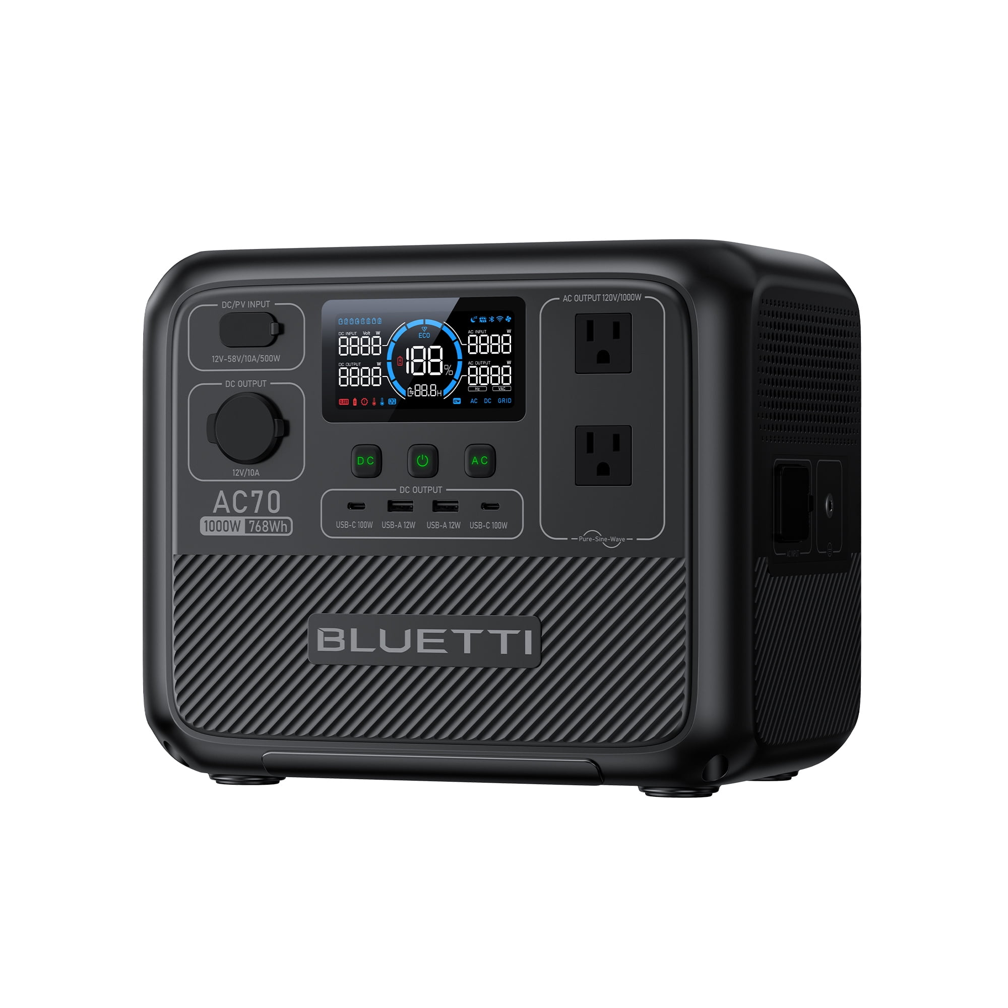 BLUETTI AC70 Portable Solar Generator, 768Wh LiFePO4 Power Station, 80% ...