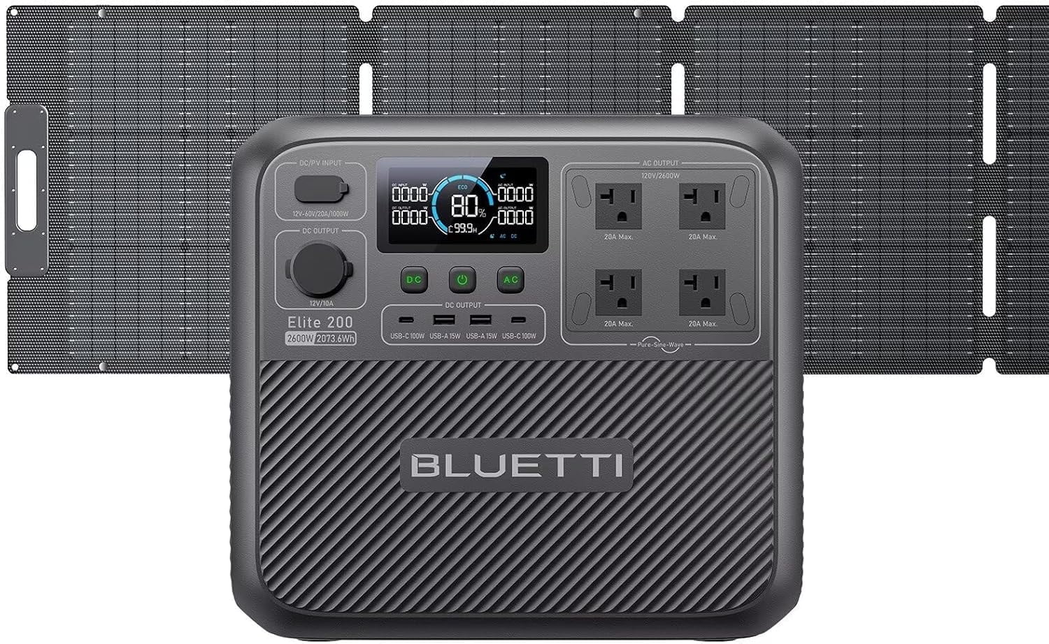 Bluetti, Solar Generator, Elite 200 V2, 2073.6Wh with 200W Solar Panel ...
