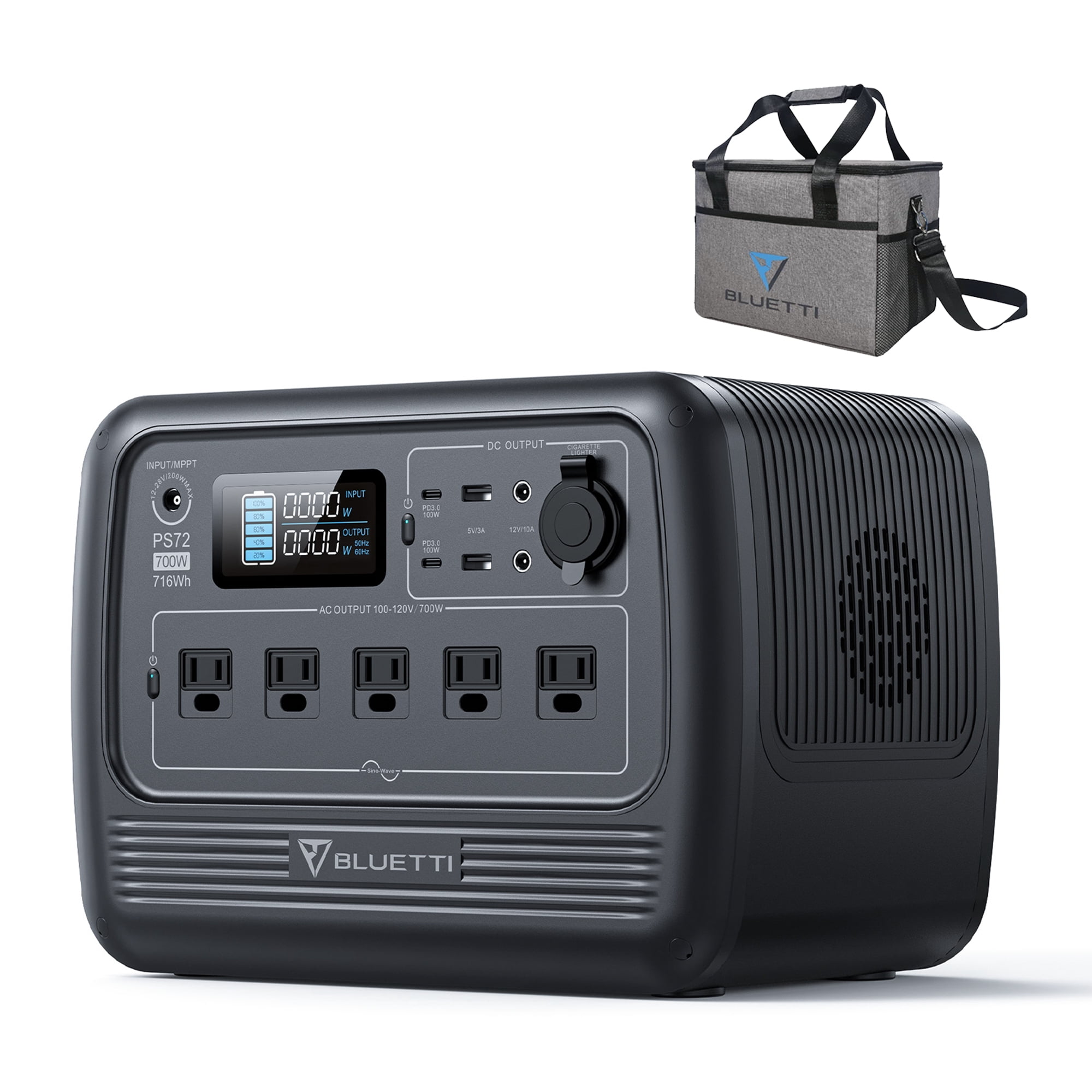 BLUETTI PS72 700W Solar Generator, W/Carry Bag,716Wh LiFePO4 Power ...