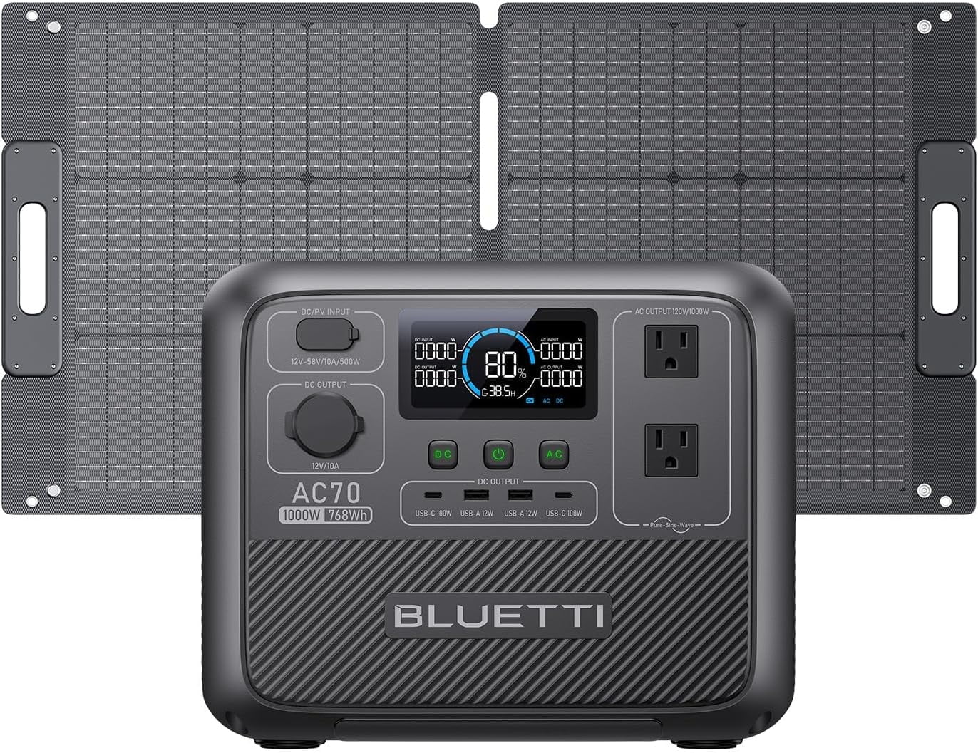 BLUETTI Portable Power Station AC70 with 100W Solar Panel Included ...