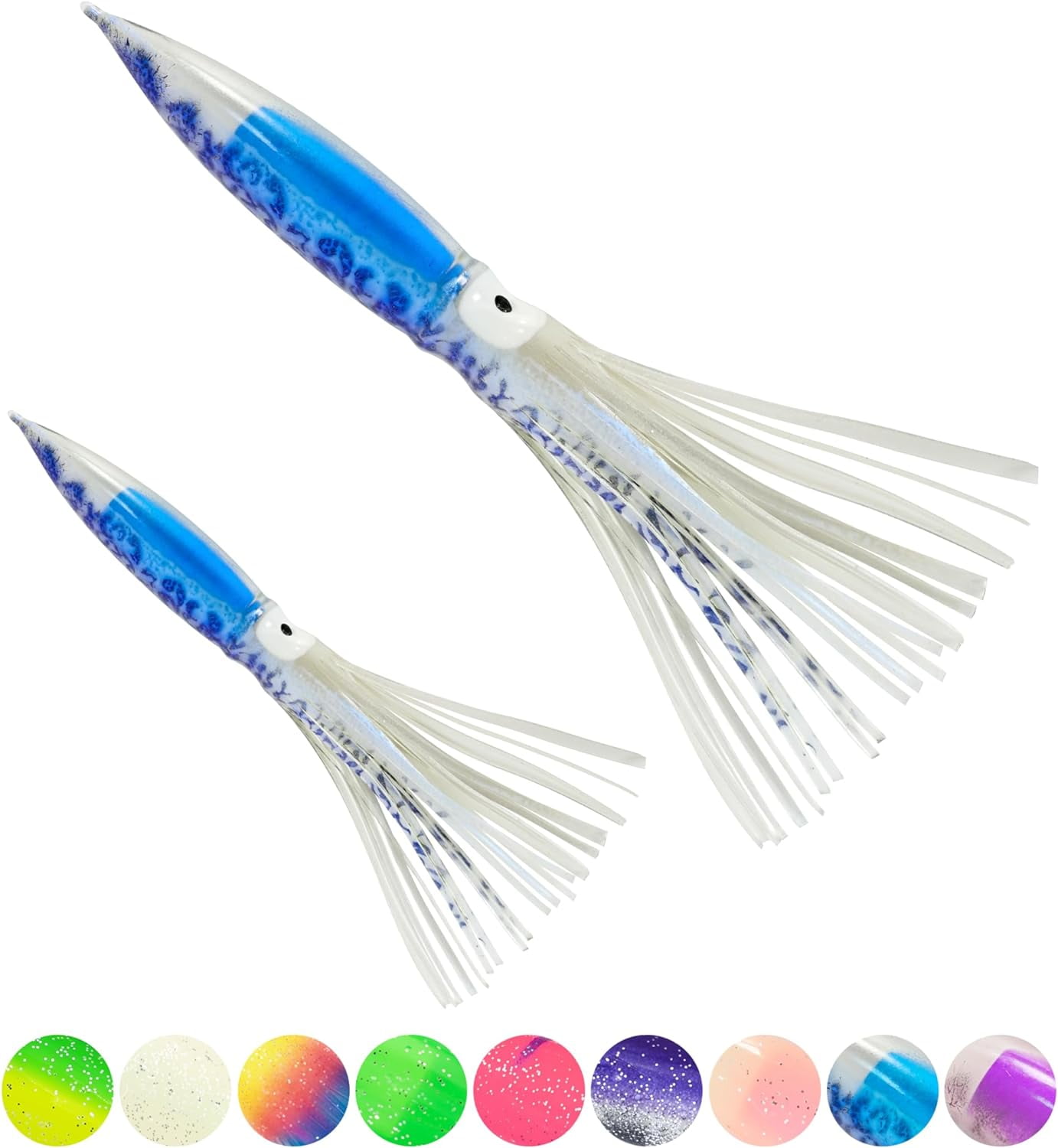 BLUEWING 10pcs Trolling Squid Skirts Fishing Saltwater with Float Inside Squid Lures Fishing ...
