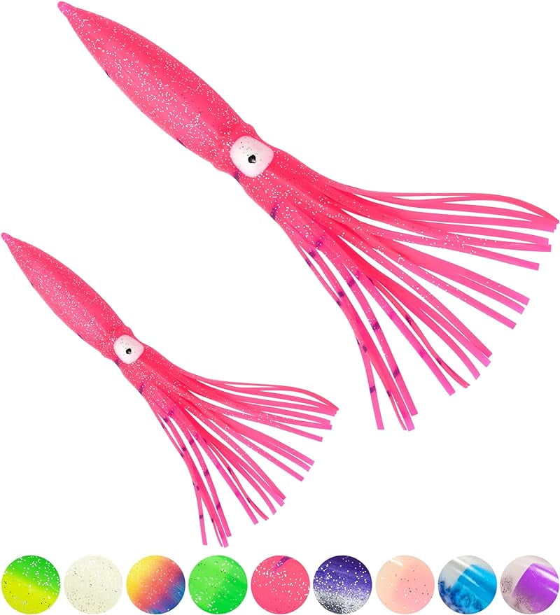 BLUEWING 10pcs Trolling Squid Skirts Fishing Saltwater with Float Inside Squid Lures Fishing ...