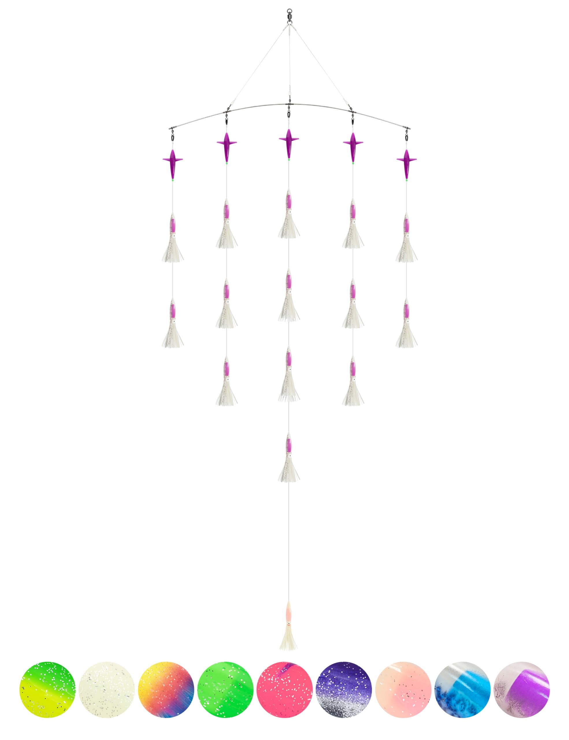 BLUEWING 36" Upgraded Fishing Spreader Bar Wave with 9" Bulb Squids, 5 ...