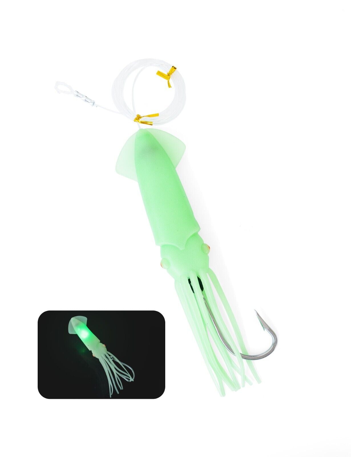BLUEWING 9in Lighted Glow Squid Lure 1pc LED Saltwater Fishing Lure Soft Squids Baits with 9/0 ...
