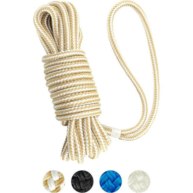 BLUEWING Double Braided Nylon Dock Lines with 12" Loop 25ft Boat Rope 1 ...