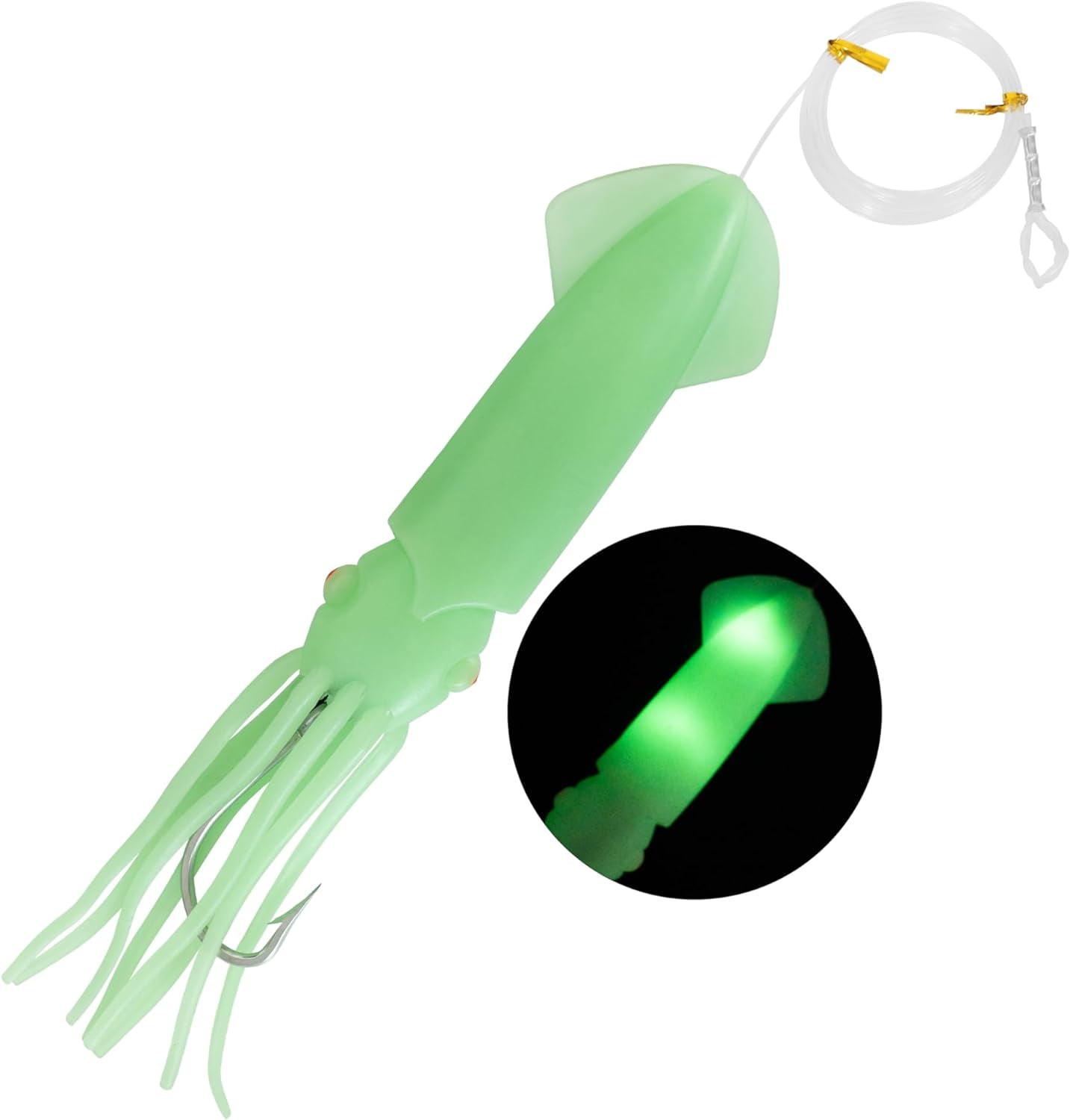 BLUEWING Upgraded Lighted Glow Squid Lure 12in Soft Fishing Trolling ...