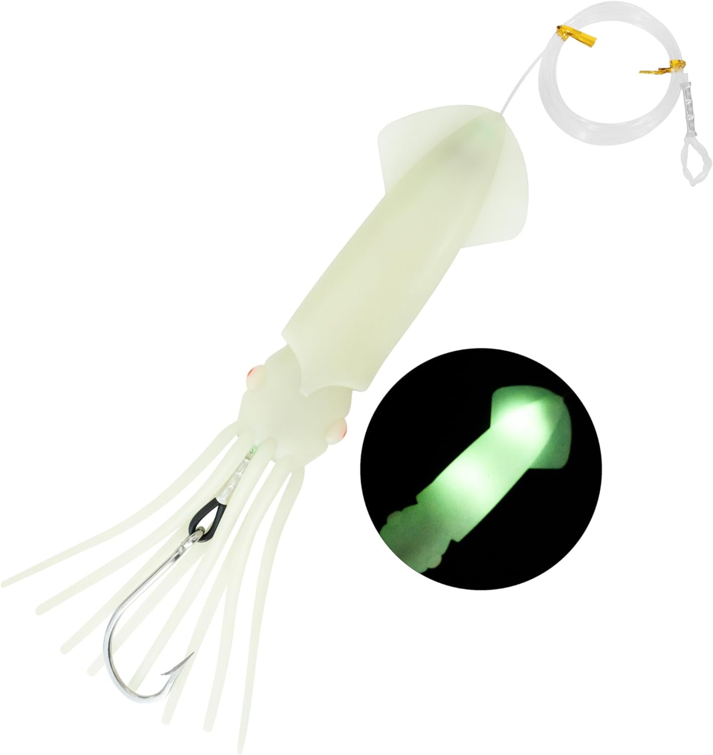 BLUEWING Upgraded Lighted Glow Squid Lure 9in Fishing Trolling Squid ...