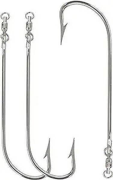BLUEWING Wahoo Hook With Ball-Bearing Swivel Stainless Steel Big Game Trolling Hooks Long Shank ...