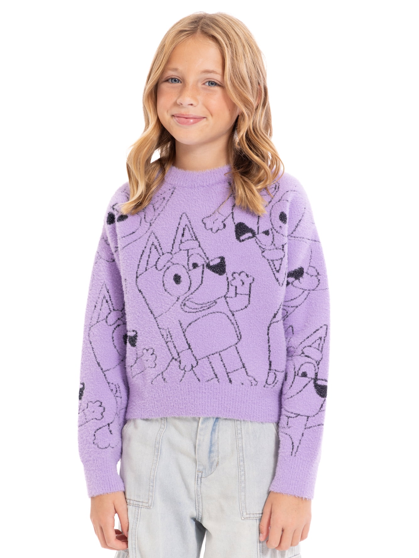 Bluey Girls Graphic Eyelash Knit Glitter Sweater, Sizes 4-16 - Walmart.com