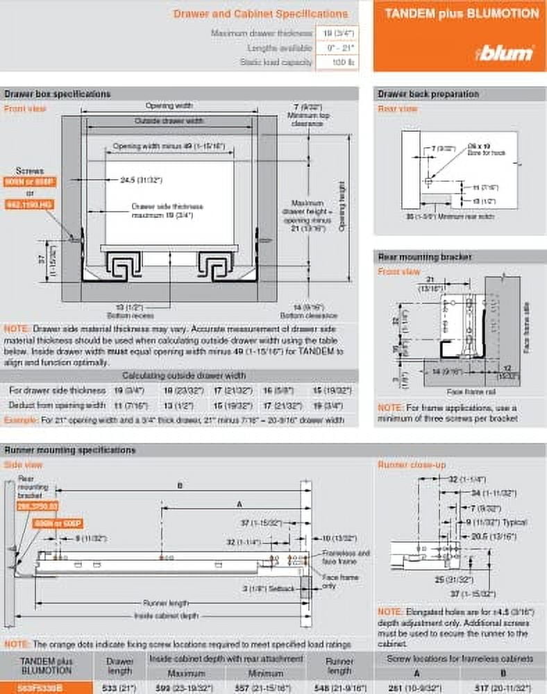 BLUM 21 Inch Full Extension Concealed Undermount Drawer Slide 563F5330B ...