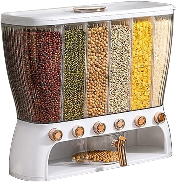 BLURISM 10KG Kitchen Rice and Grain 6compartment Storage Container Dry ...
