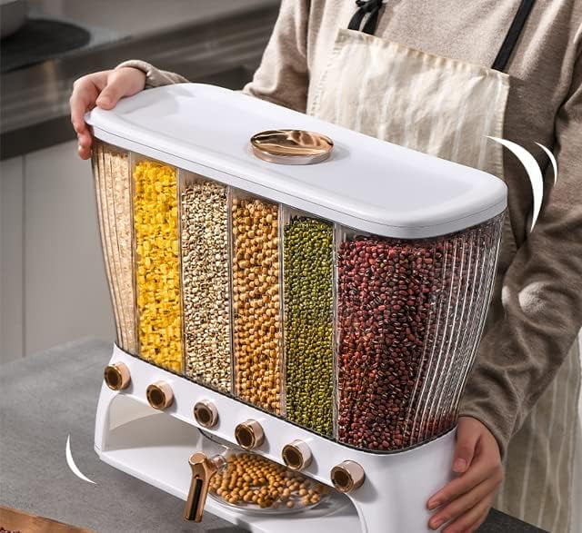 BLURISM Rice Dispenser 6Grid Rice Storage Container Rice Grain Storage ...