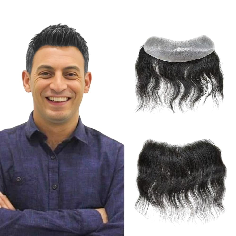 BLUSHIA Black Men Forehead Hairline Toupee 100 Human Hair Skin PU Man ...