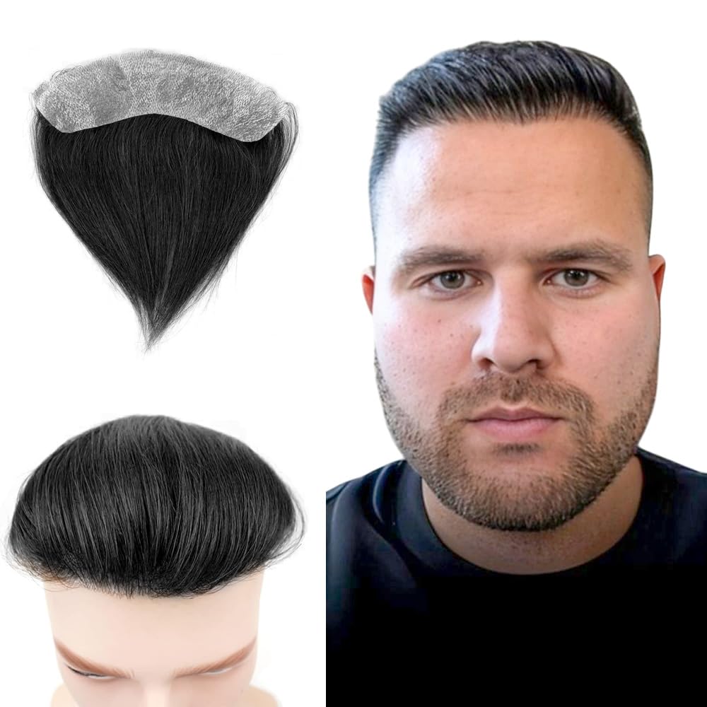 BLUSHIA Men Forehead Hairline Toupee 100 Human Hair Skin PU Man ...