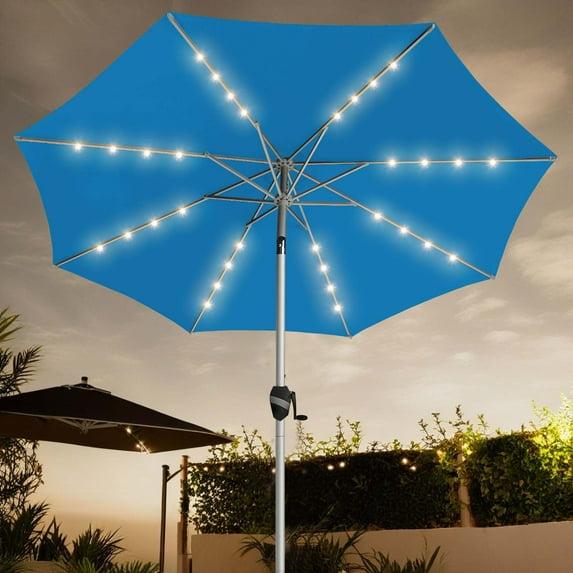 BLUU 9 Ft Patio Umbrella with Solar LED Lights, 5-Year Fade-Resistant ...