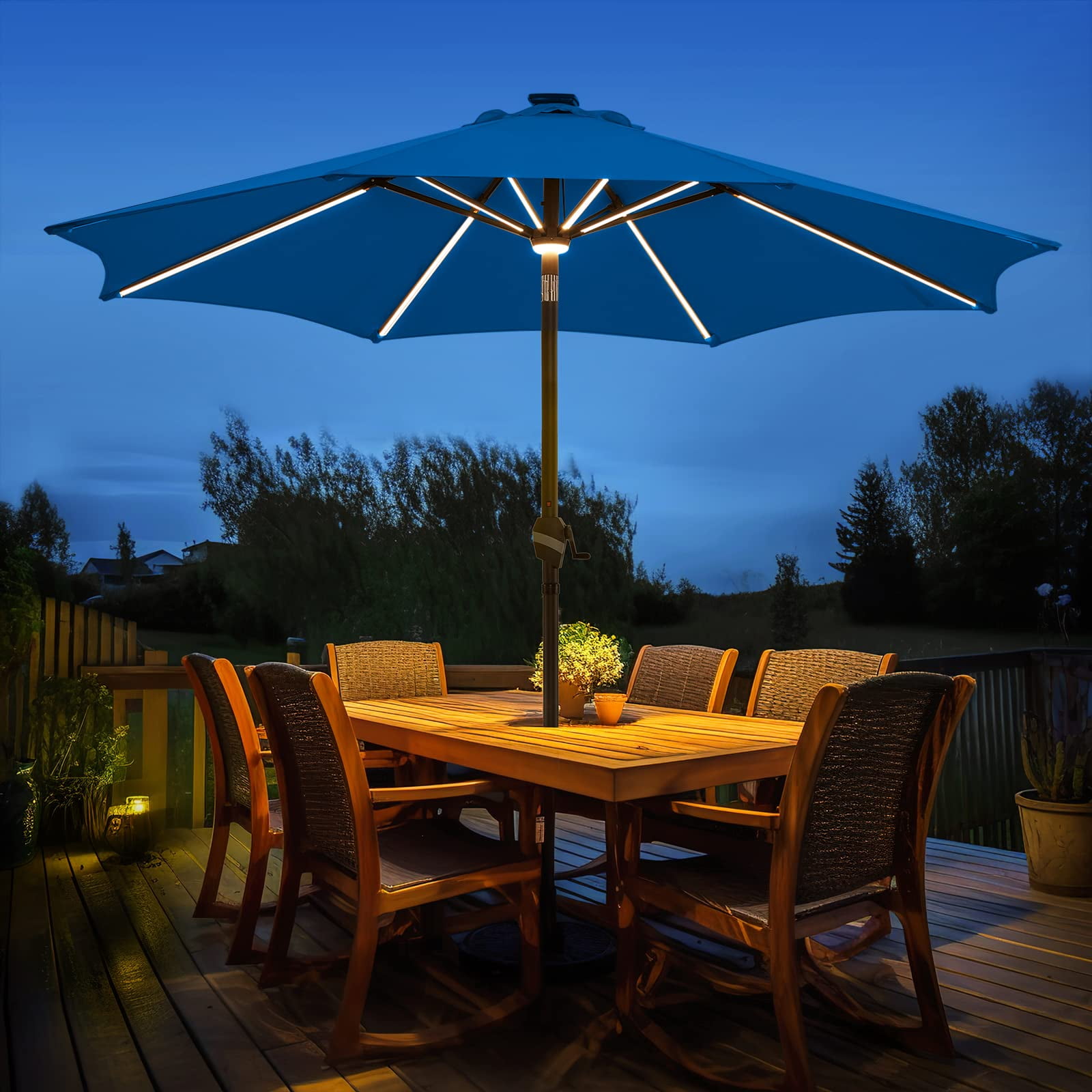 BLUU MAPLE 9 FT Outdoor Solar Patio Umbrella LED Table Umbrellas with ...