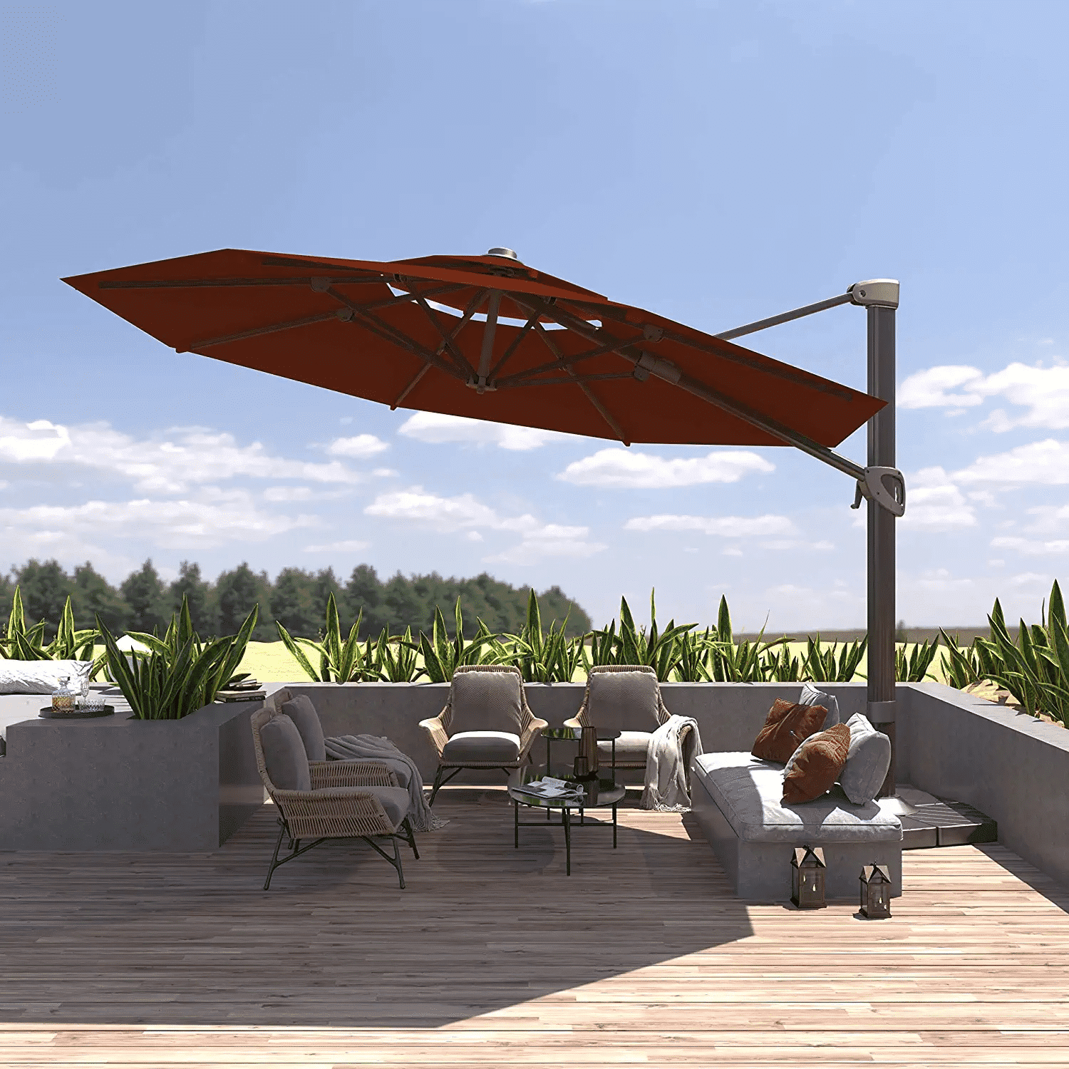 BLUU REDWOOD 10 FT 2 Tier Square Patio Umbrella Offset Cantilever Outdoor Rectangular Umbrellas ...