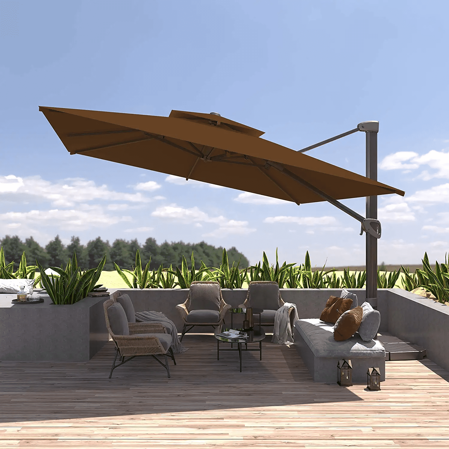 BLUU Redwood 11 FT Patio Umbrella Offset Cantilever Outdoor Umbrella ...