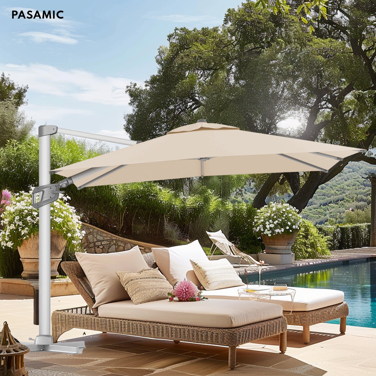 BLUU Redwood 12 FT Patio Umbrella Offset Cantilever Outdoor Umbrella ...