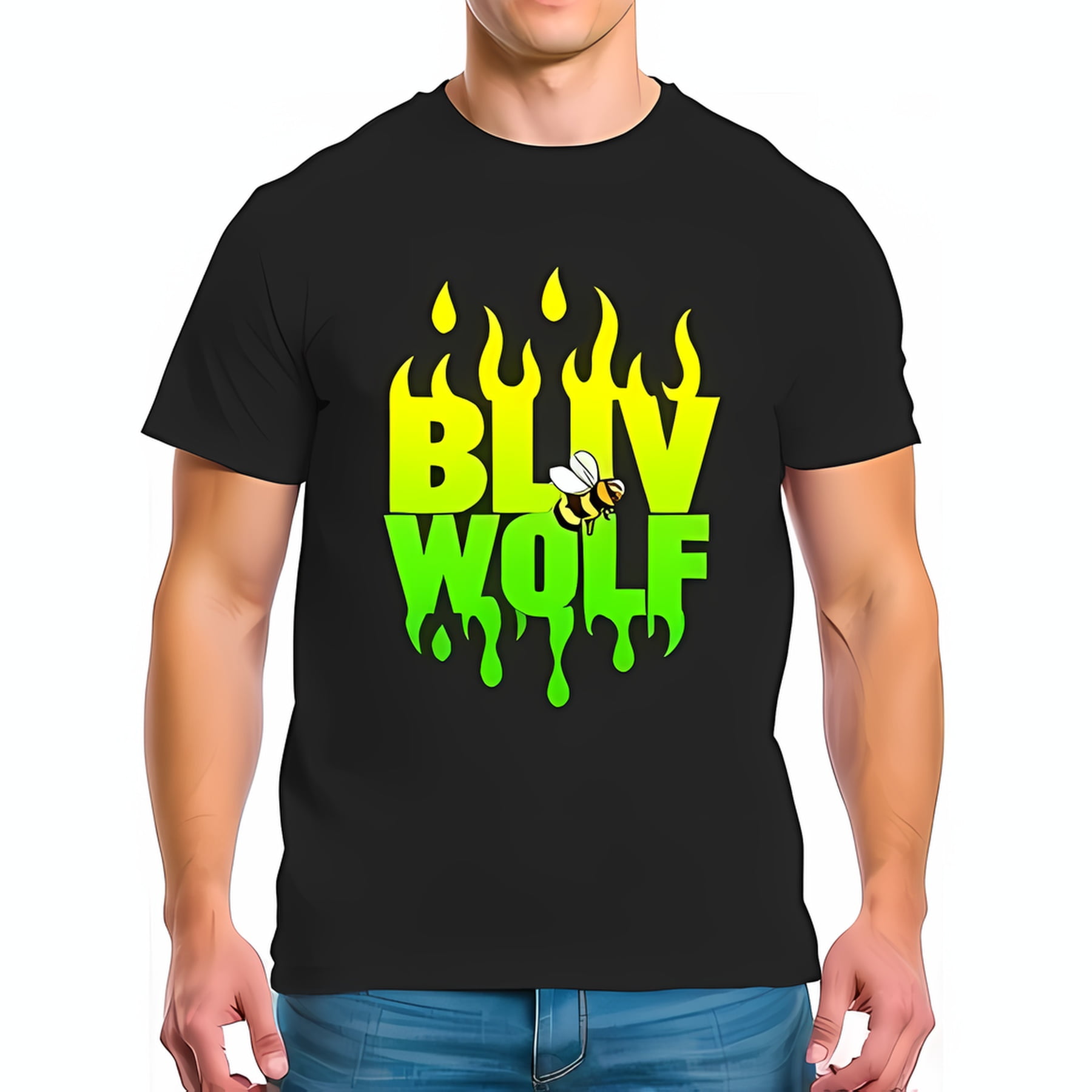 BLV WOLF Dripping -Green Graphic T-Shirt with Bee Illustration - Edgy ...