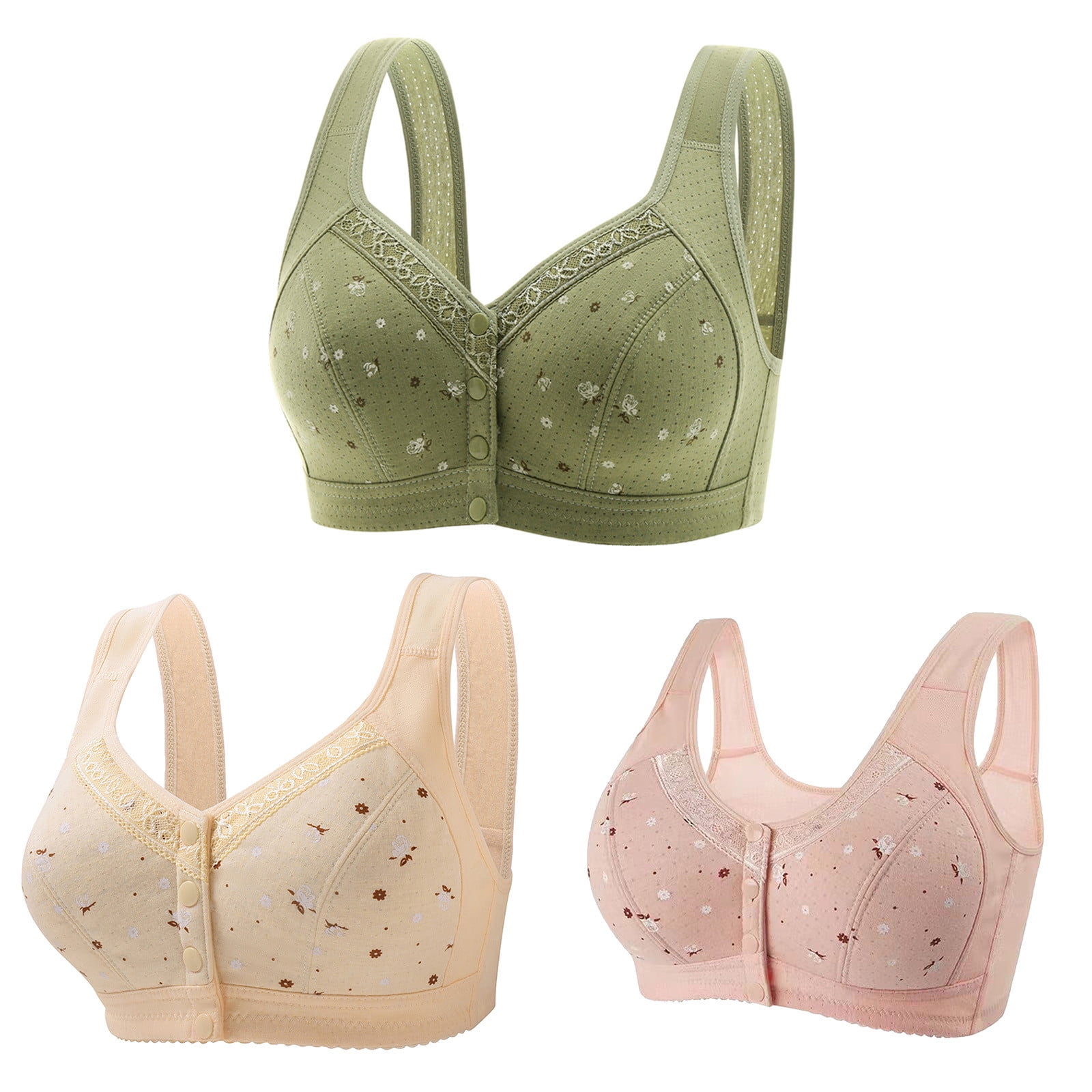 BLVB 3 Pack Everyday Sleep Bras Soft Cup Wireless Comfort Front Closure ...